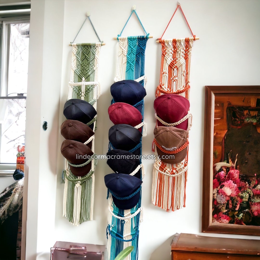 Macrame Baseball Cap Holder, Wall Baseball Cap Hanger, Boho Hat Display ...