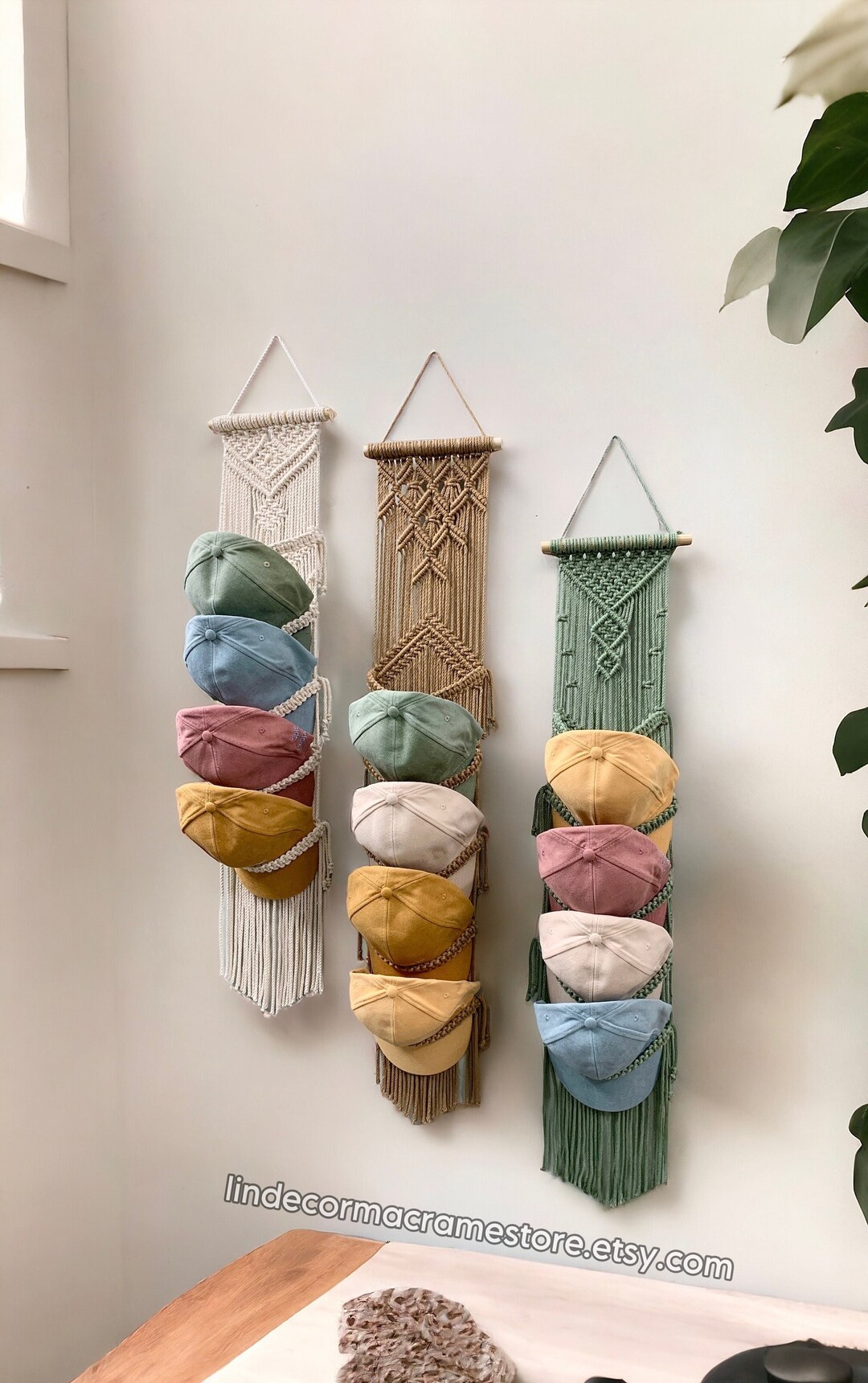 Baseball Cap Hanger Macrame, Wall Hat Display Rack, Baseball Cap Holder ...