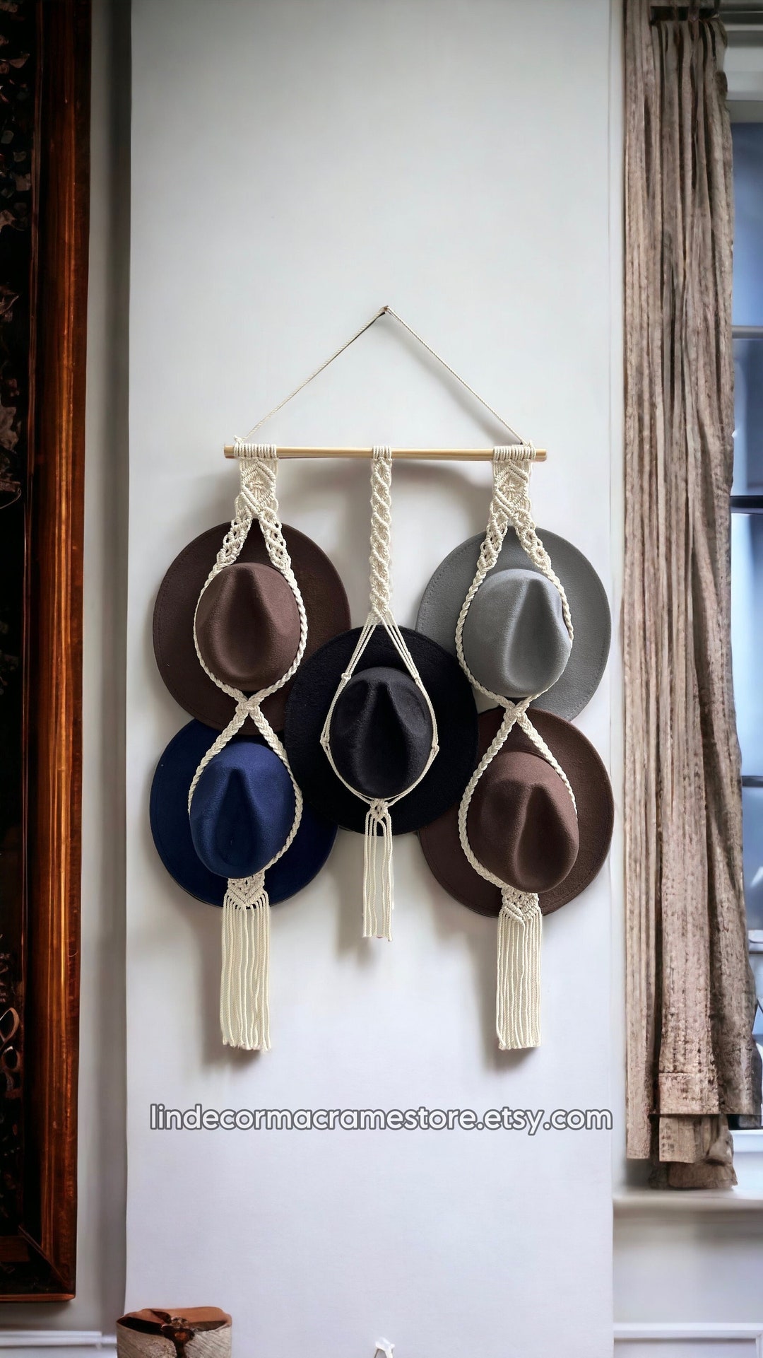 Macrame Boho Hat Display, Macrame Hat Holder, Minimal Hat Hanger, Boho ...