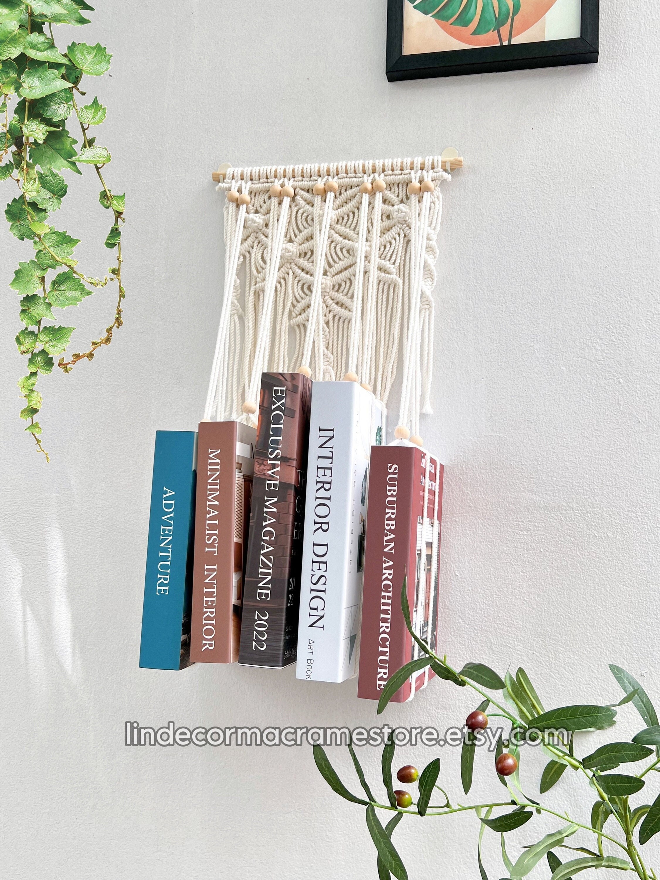 Macrame Hanging Bookshelf: Boho Book Storage Organizer - Etsy