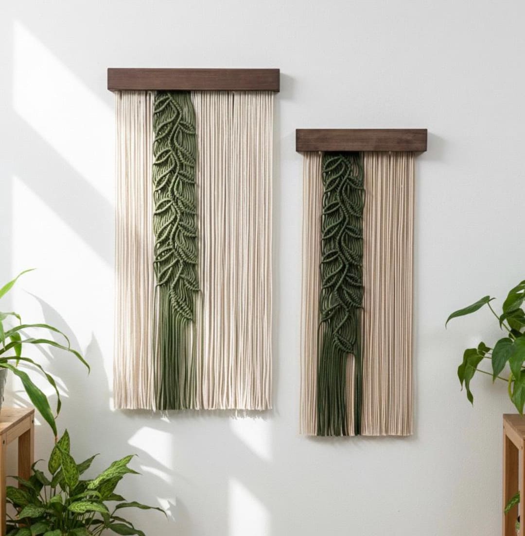Macrame Leaf Vine Wall Hanging, Yarn Wall Hanging, Narrow Vine Wall Art ...