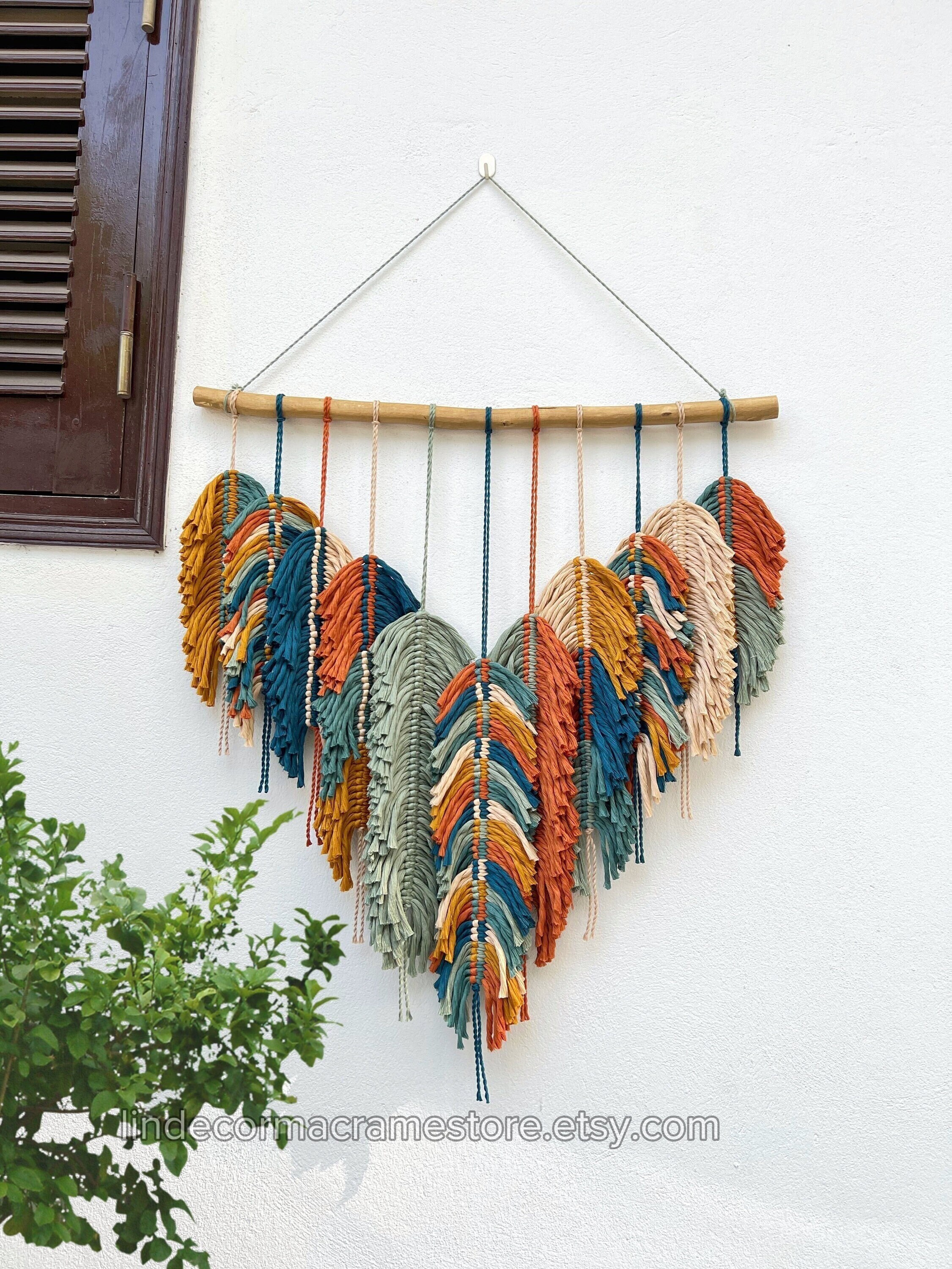 Rustic Handmade Macrame Leaves Hanging on the Wall Macrame - Etsy