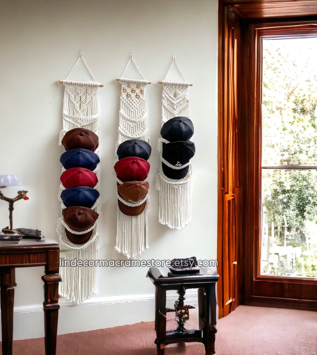 Macrame Baseball Cap Hanger, Wall Hat Cap Display Rack, Boho Hat ...