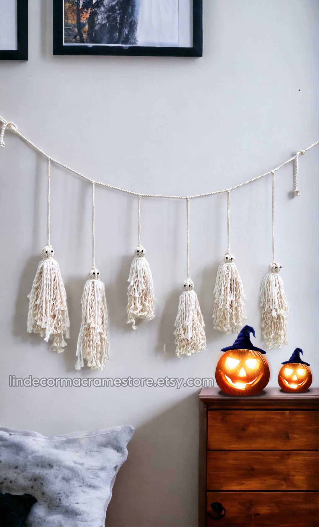 Macrame Ghost Halloween Garland: Handmade Cotton Spooky Decor - Etsy