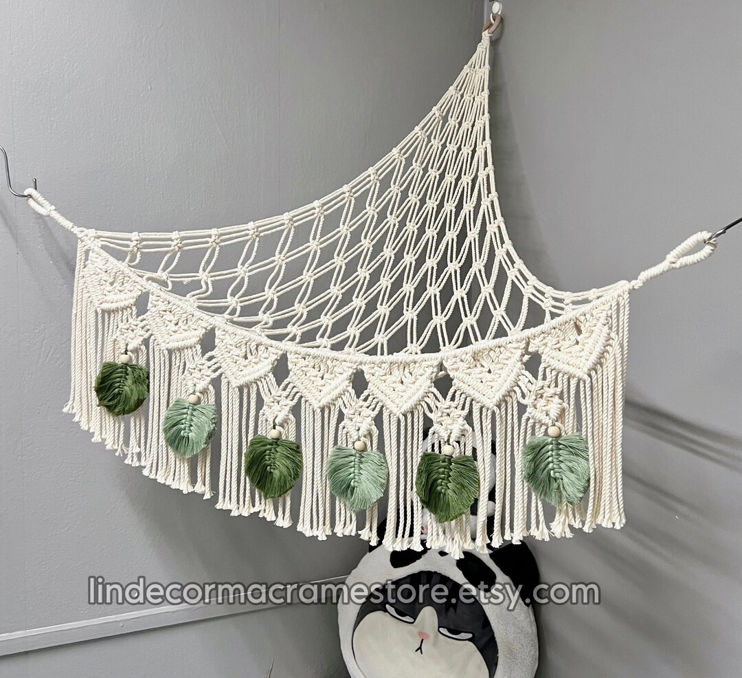 Boho Stuffed Animal Toy Hammock, Hanging Toy Net, Macrame Toy ...
