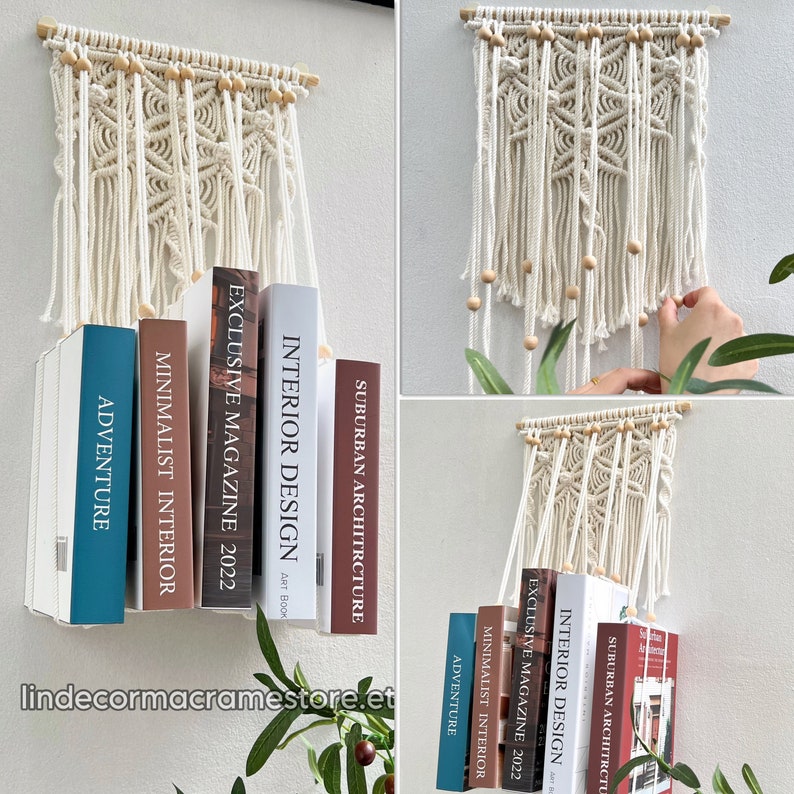 Macrame Hanging Bookshelf: Boho Book Storage Organizer - Etsy