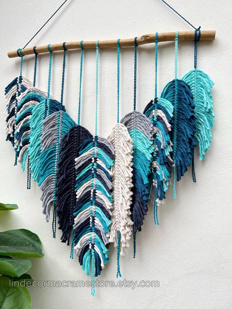 Rustic Handmade Macrame Leaves Wall Decor Macrame Feather - Etsy