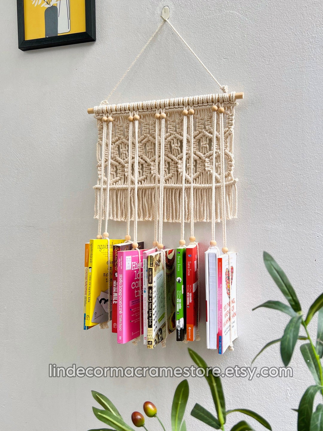 Macrame Hanging Book Shelf Rustic Book Holder Book Handmade - Etsy