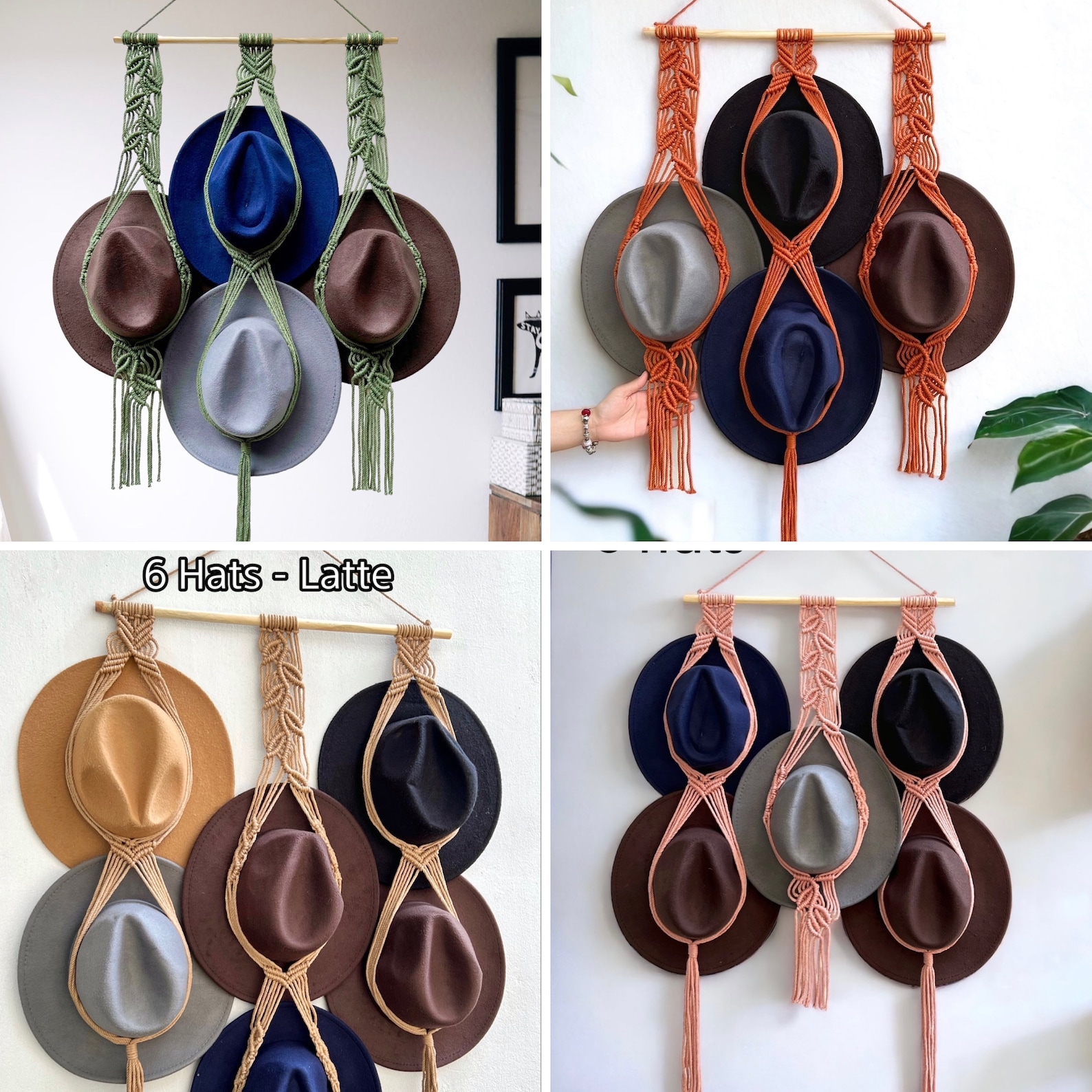 Boho Hat Rack, Macrame Hat Holder, Hat Organizer, Farmhouse Hat Hanger ...