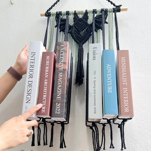 Macrame Bat Hanging Book Holder, Boho Book Storage Organizer, Bat ...