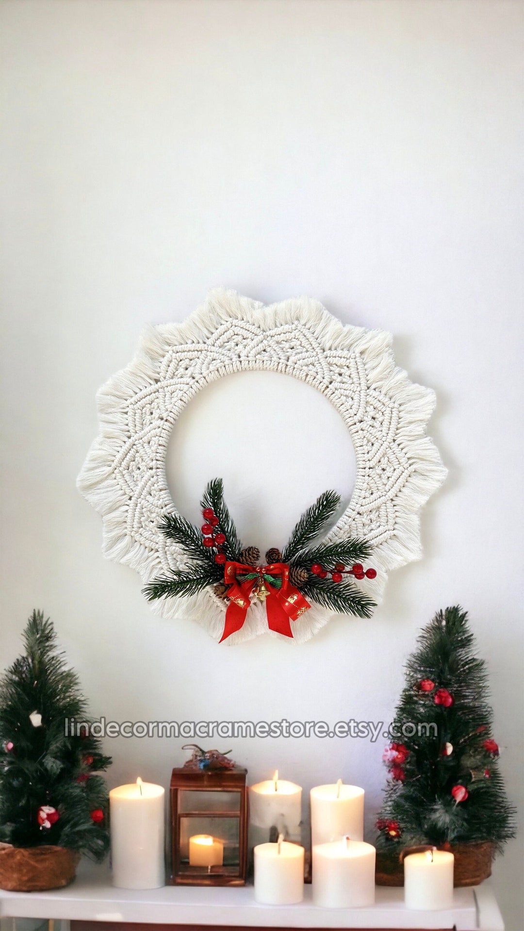 Farmhouse Christmas Wreath, Macrame Xmas Wreath, Wreaths Fireplace ...