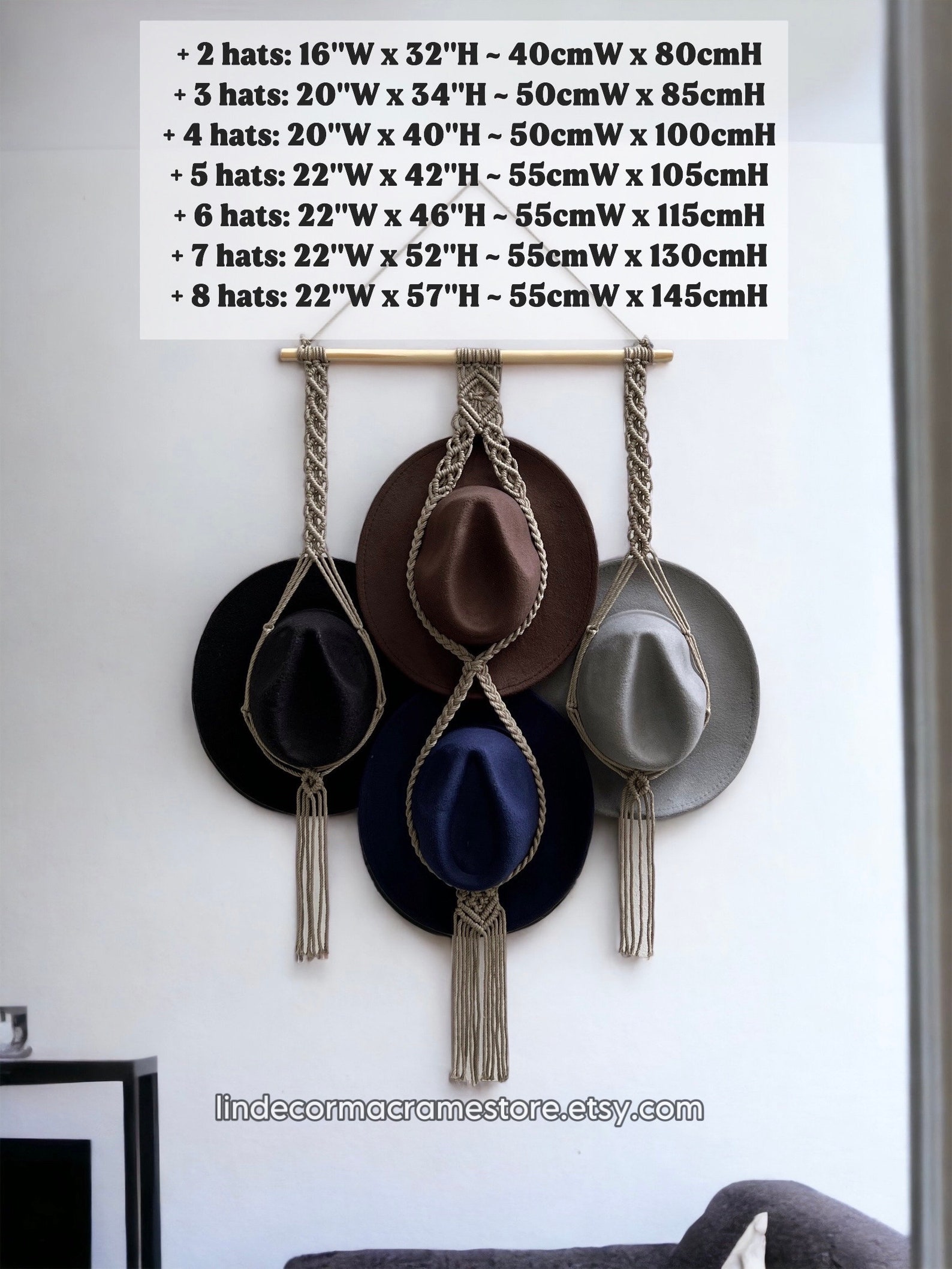 Boho Hat Rack, Macrame Hat Holder, Hat Organizer, Farmhouse Hat Hanger ...