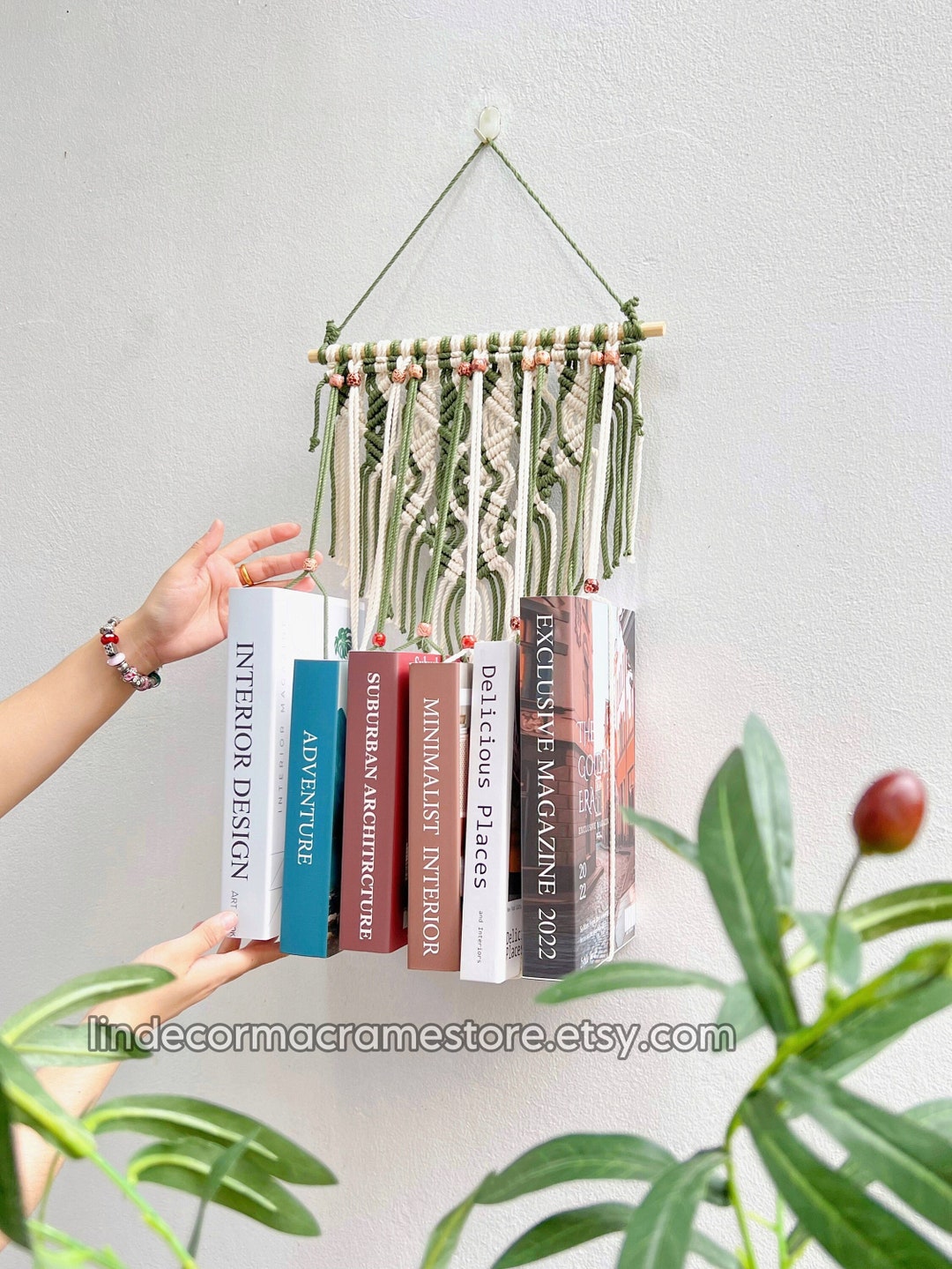 Boho Macrame Hanging Book Holder, Macrame Hanging Bookshelf, Unique ...