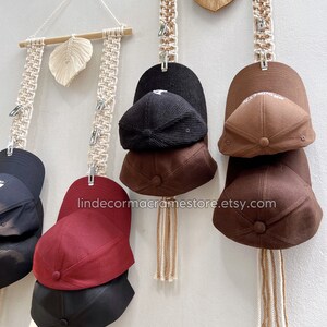 Macrame Baseball Cap Hat Rack, Wall Mounted Cap Display Rack, Minimal ...