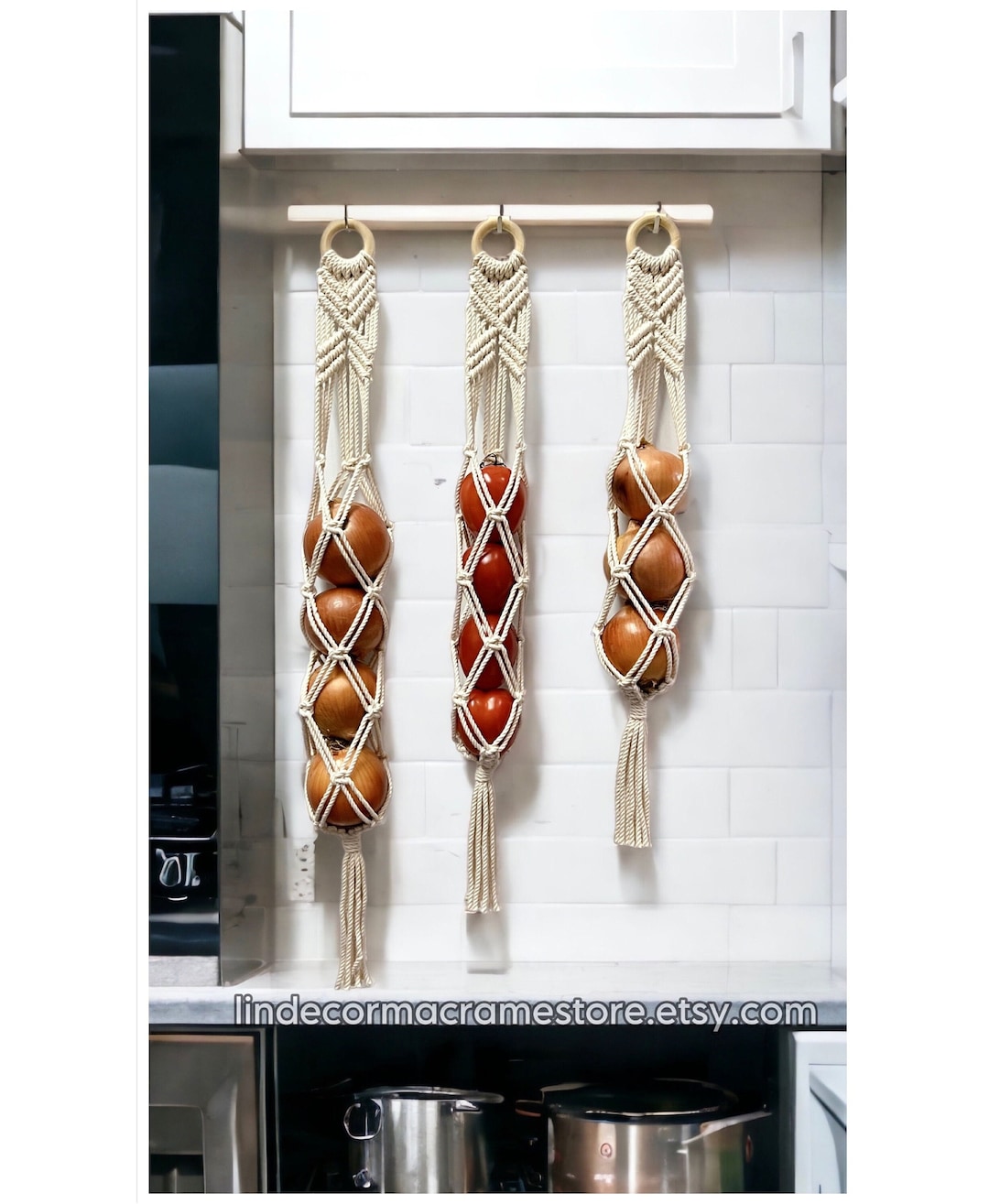 Hanging Produce Storage Macrame, Boho Kitchen Storage, Macrame Fruit ...