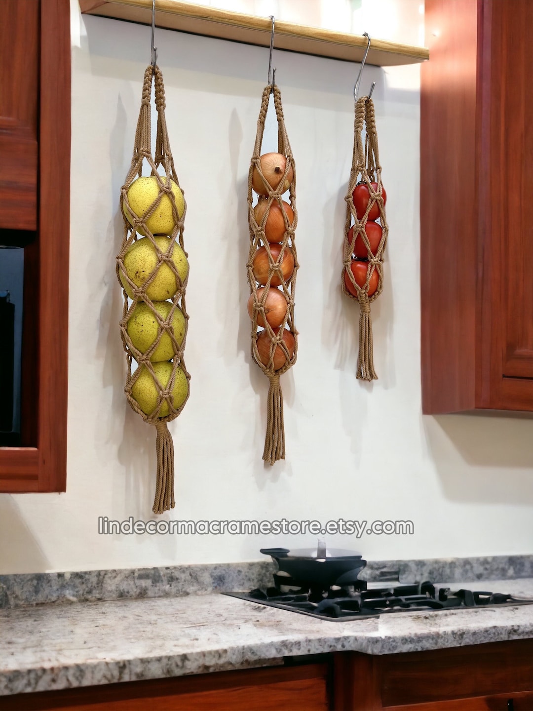 Macrame Fruit Vegetable Bag, Boho Onion Net, Macrame Garlic Bag ...