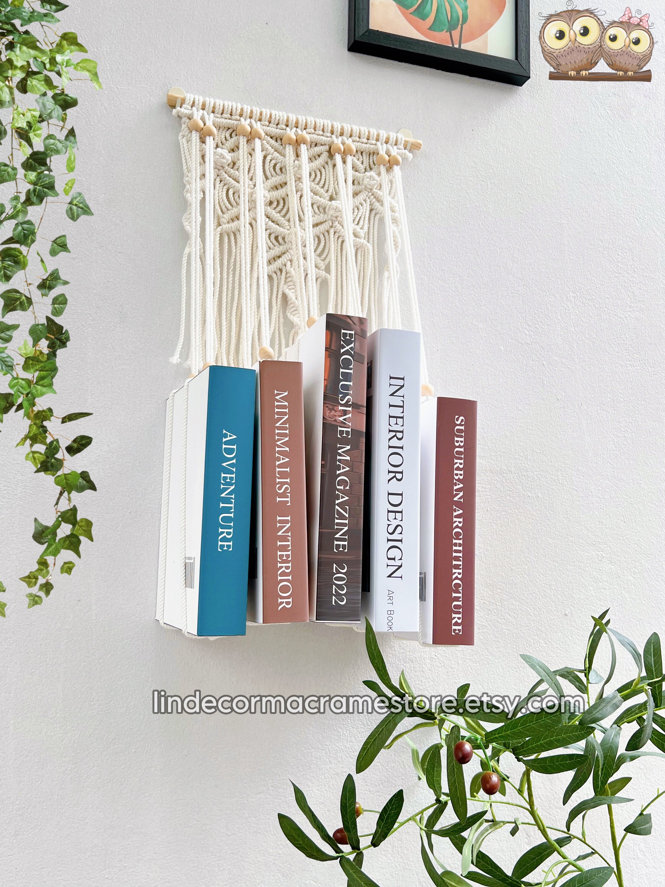 Macrame Hanging Bookshelf: Boho Book Storage Organizer - Etsy