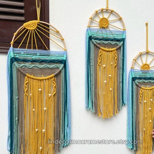 Dreamcatcher Macrame Sunrise Sunset Wall Decor, Modern Sun on the Sea ...