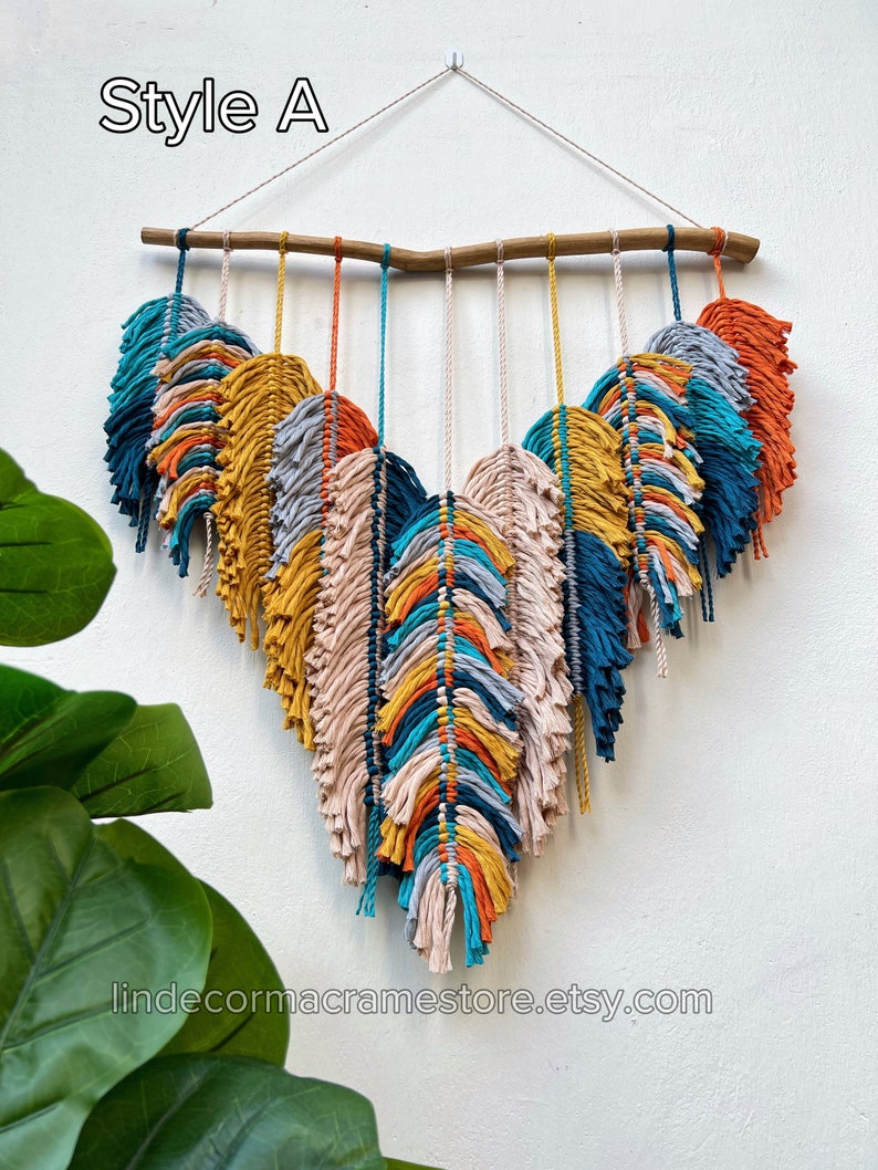 Rustic Handmade Macrame Leaves Wall Decor Macrame Feather - Etsy