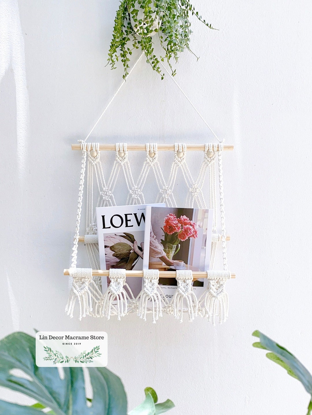 Macrame Wall Hanging Magazine Holder: Boho Book Organizer - Etsy