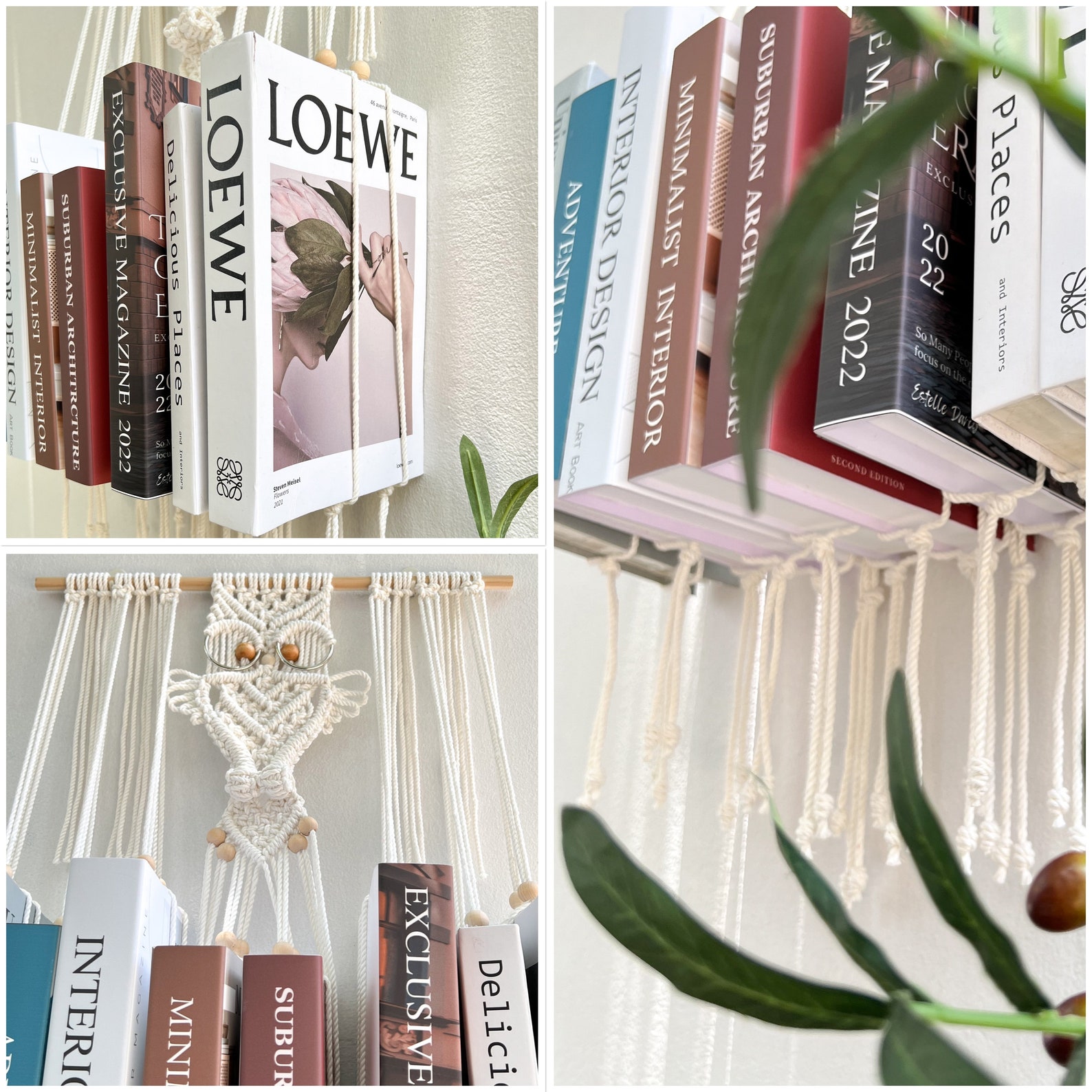Owl Hanging Bookshelf, Macrame Book Holder, Owl Handmade Book Storage Organizer, Boho Hanging ...
