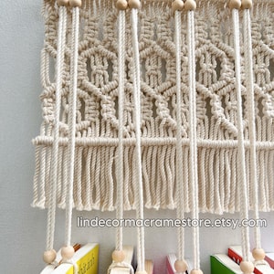 Macrame Hanging Book Shelf, Rustic Book Holder, Book Handmade Storage ...