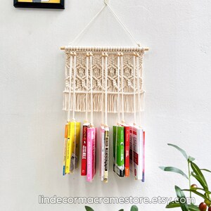 Macrame Hanging Book Shelf, Rustic Book Holder, Book Handmade Storage ...
