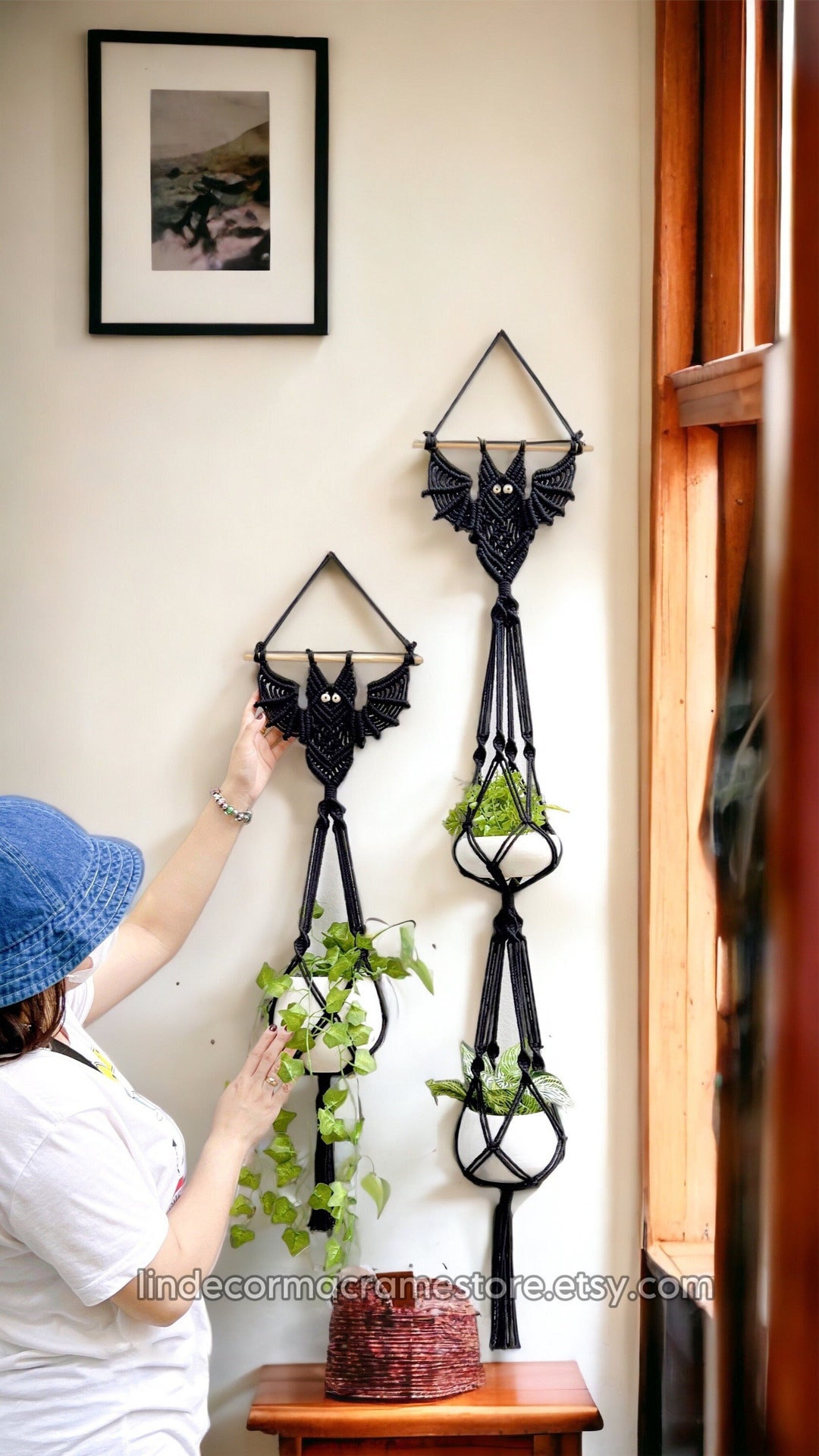 2 Tier Bat Plant Hanger, Macrame Bat Wall Decor, Boho Bat Plant Holder ...