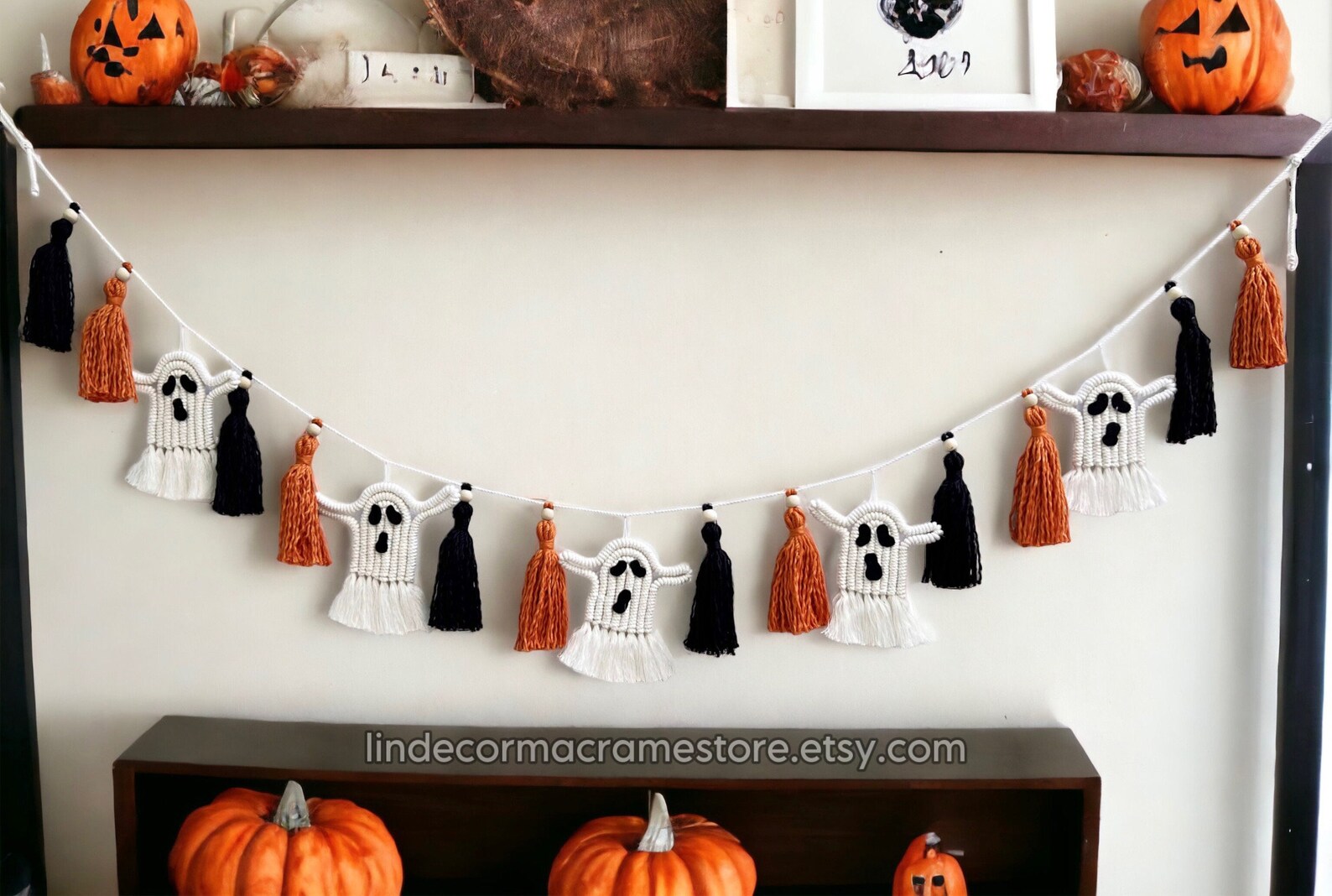 Macrame Ghost Halloween Decor, Halloween Ghost Garland, Garland for ...