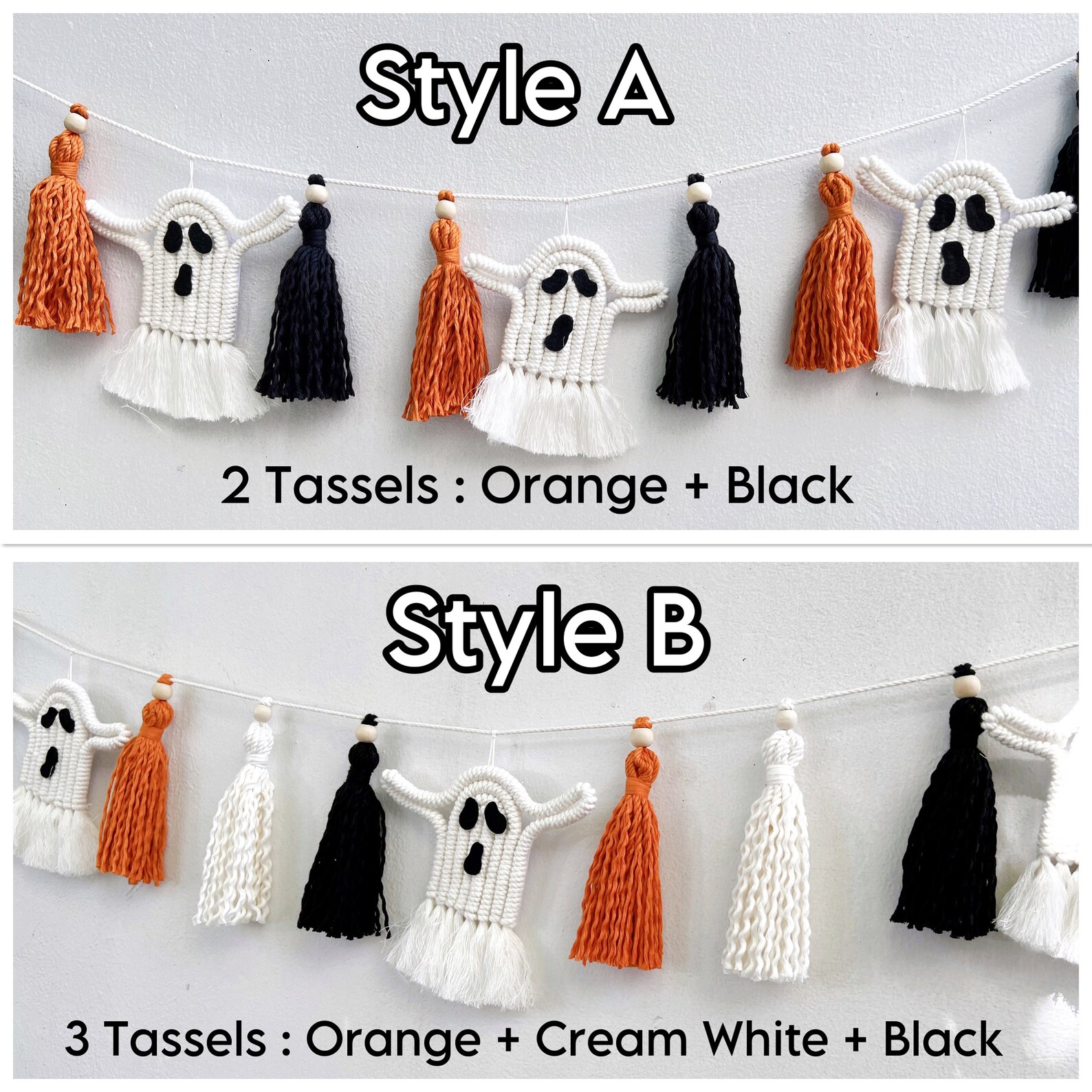 Macrame Ghost Halloween Decor, Halloween Ghost Garland, Garland for Mantel, Ghost Bunting Decor ...