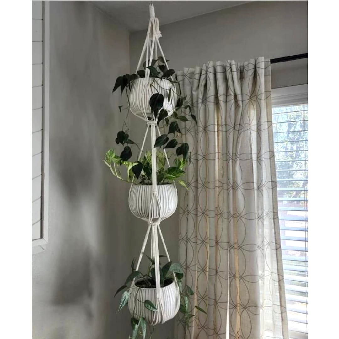 Triple Plant Holder No Tassel, Macrame Plant Hanger, Minimalist Tassel ...