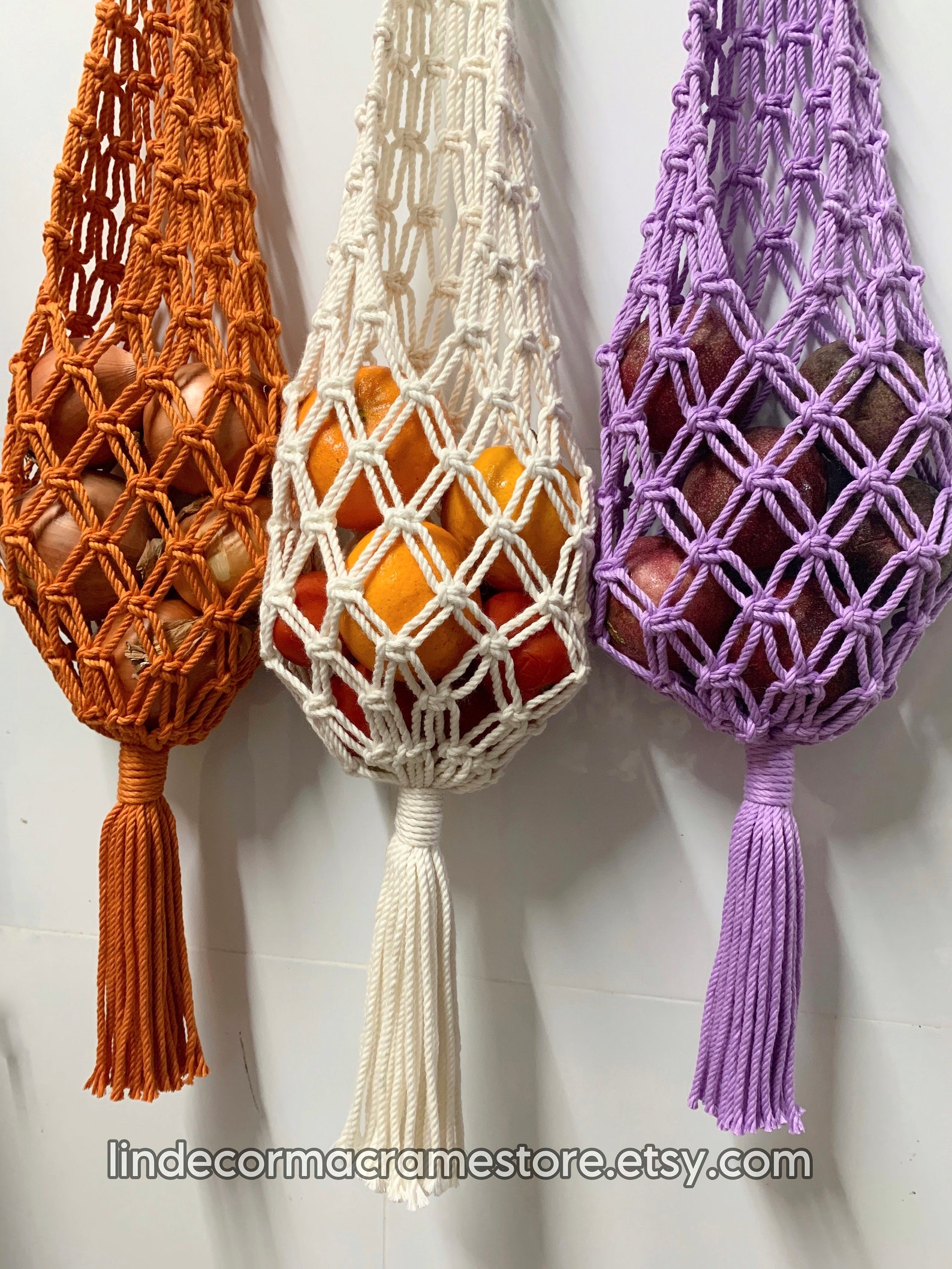 Handmade Macrame Fruit Basket: Boho Kitchen Hanging Veggie Storage - Etsy