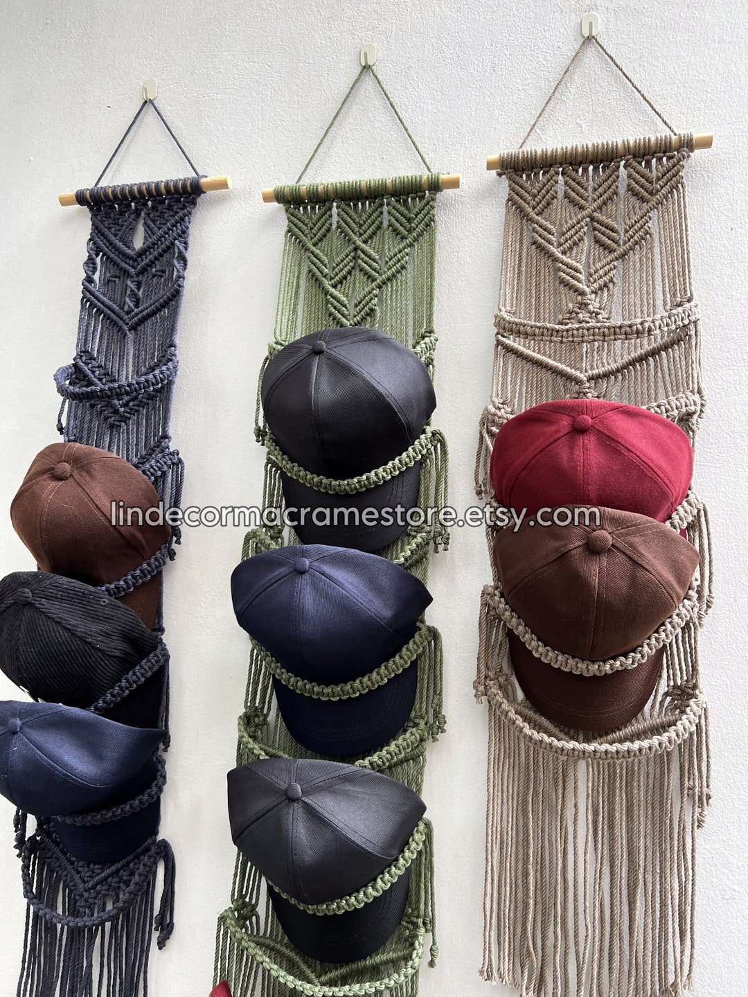 Baseball Cap Hanger, Macrame Baseball Cap Storage, Wall Mounted Hat ...