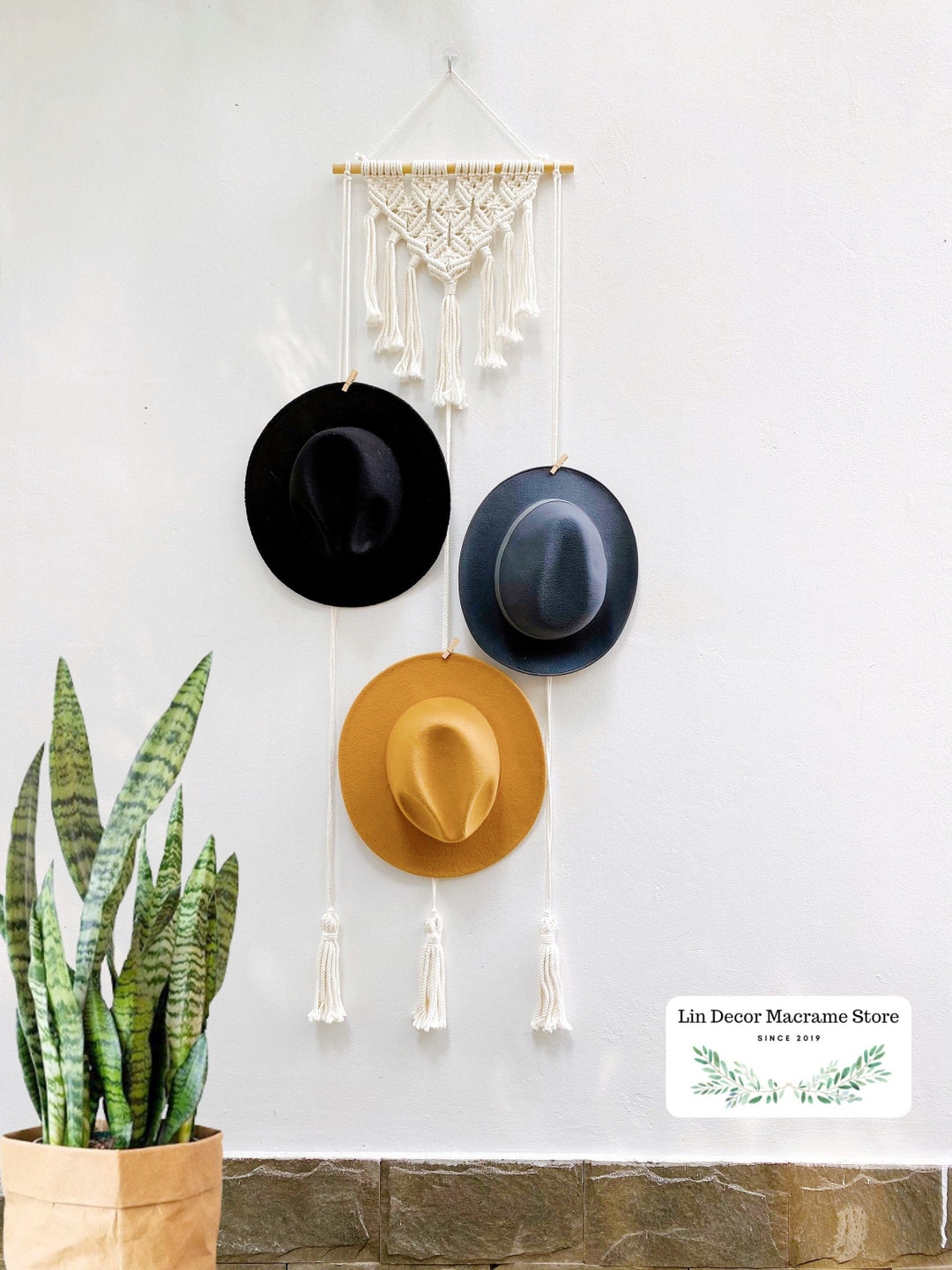 Boho Hat Rack for Wall, Bohemian Style Hat Organization, Hat Display ...