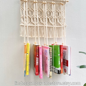 Macrame Hanging Book Shelf, Rustic Book Holder, Book Handmade Storage ...