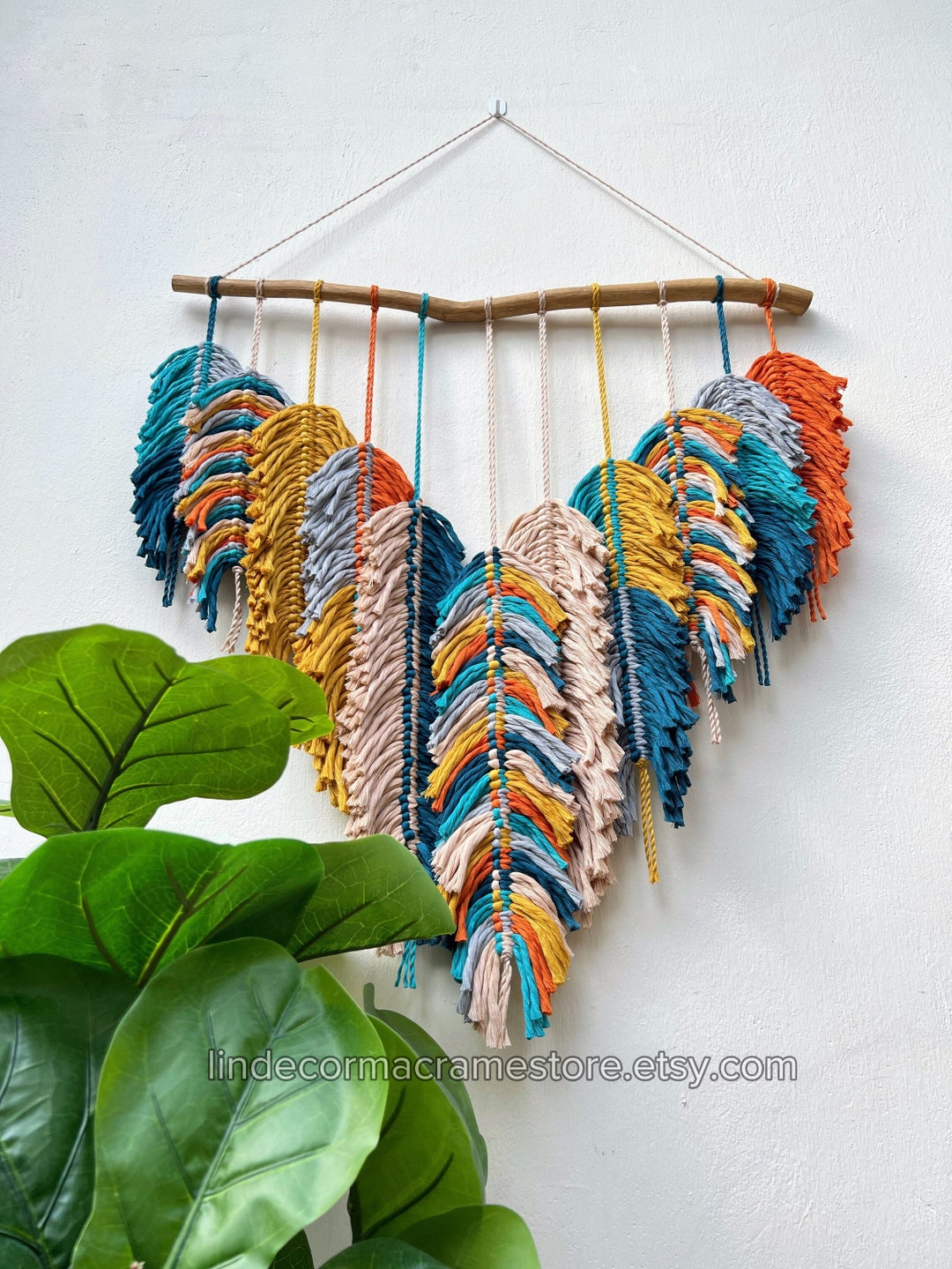 Rustic Handmade Leaves Hanging on the Wall Macrame Feather - Etsy