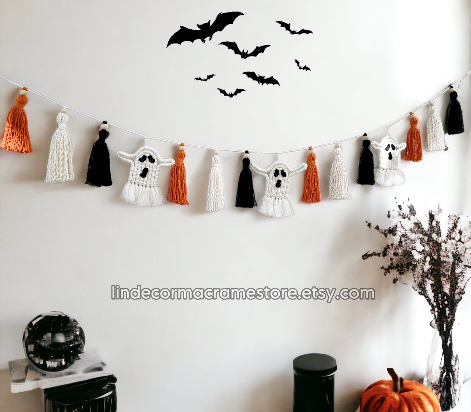 Macrame Ghost Halloween Decor, Halloween Ghost Garland, Garland for ...