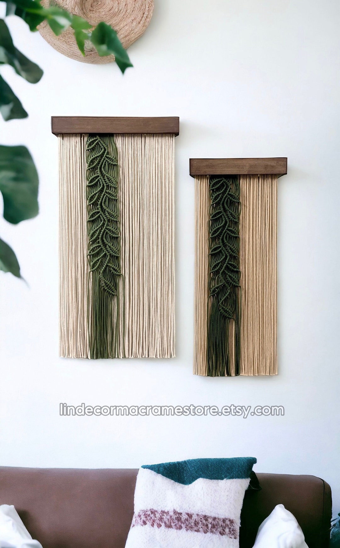 Modern Yarn Leaf Vine Wall Art, Macrame Leaf Wall Decor, Unique Fiber ...