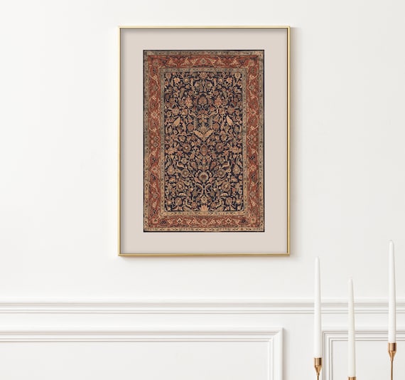 Persian Rug Simple / Art Print Red Brown Ethnic Pattern | Etsy