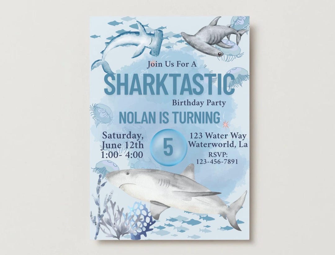 Editable Shark Birthday, Birthday, Sharktastic Theme Birthday, Digital ...