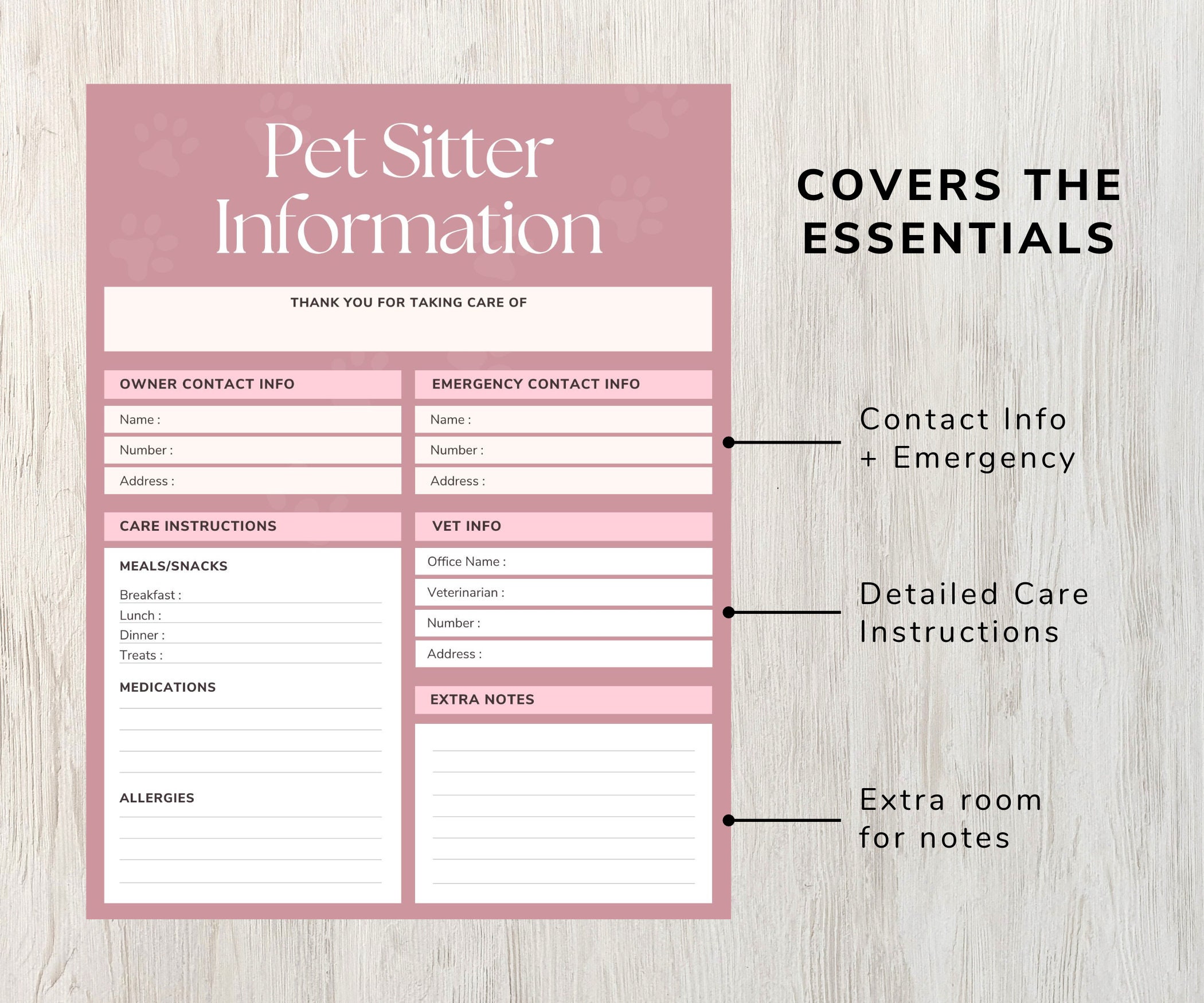 Pet Sitter Information | Pet Sitter Notes | Pet Sitter Checklist | Dog ...