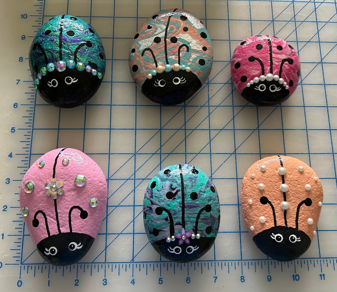 Embellished Ladybug Painted Rocks - Etsy