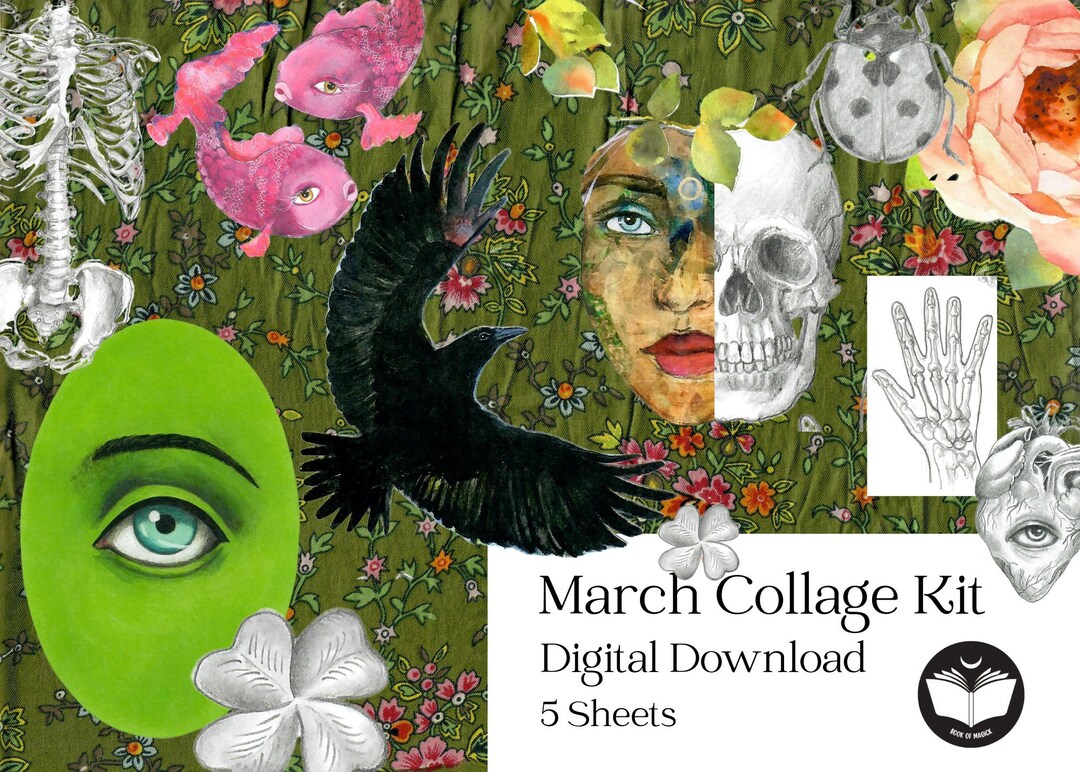 March Collage Sheets, Junk Journal Kit, Digital Download, Art Journal ...