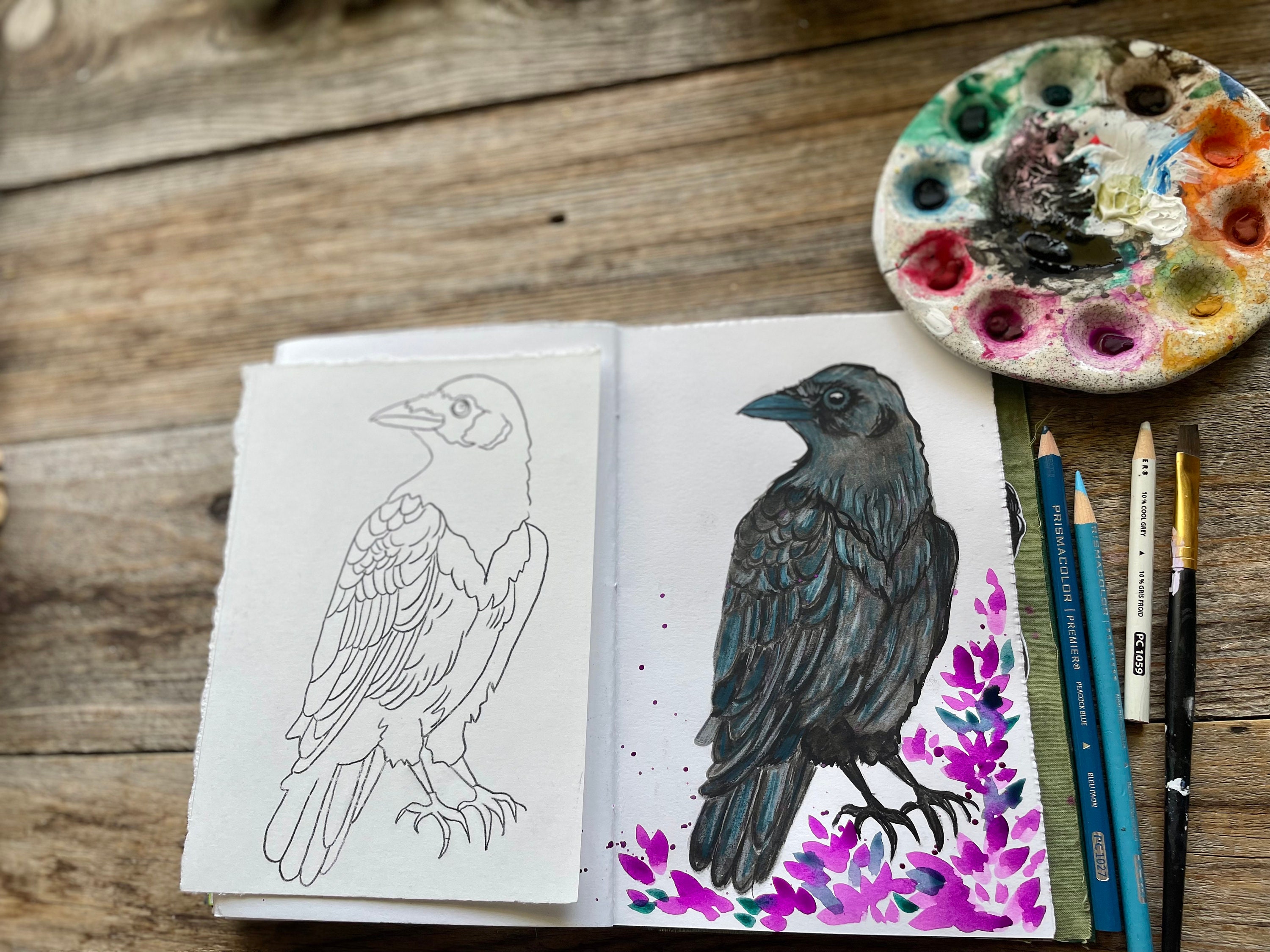 Raven, Paint Party Template, Journal Size, Art Journal Supplies - Etsy