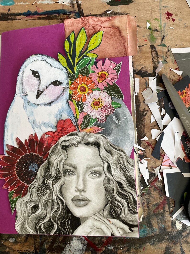 Collage Sheet, moon Flowers, Junk Journal Supplies, Collage Art Kit ...