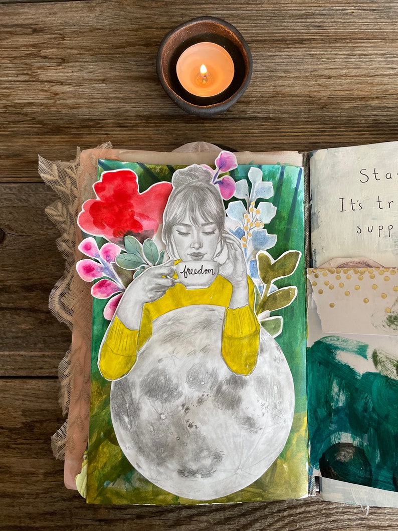 Full Moon Tea Collage Sheet, Digital Download, Full Moon Art Ritual ...