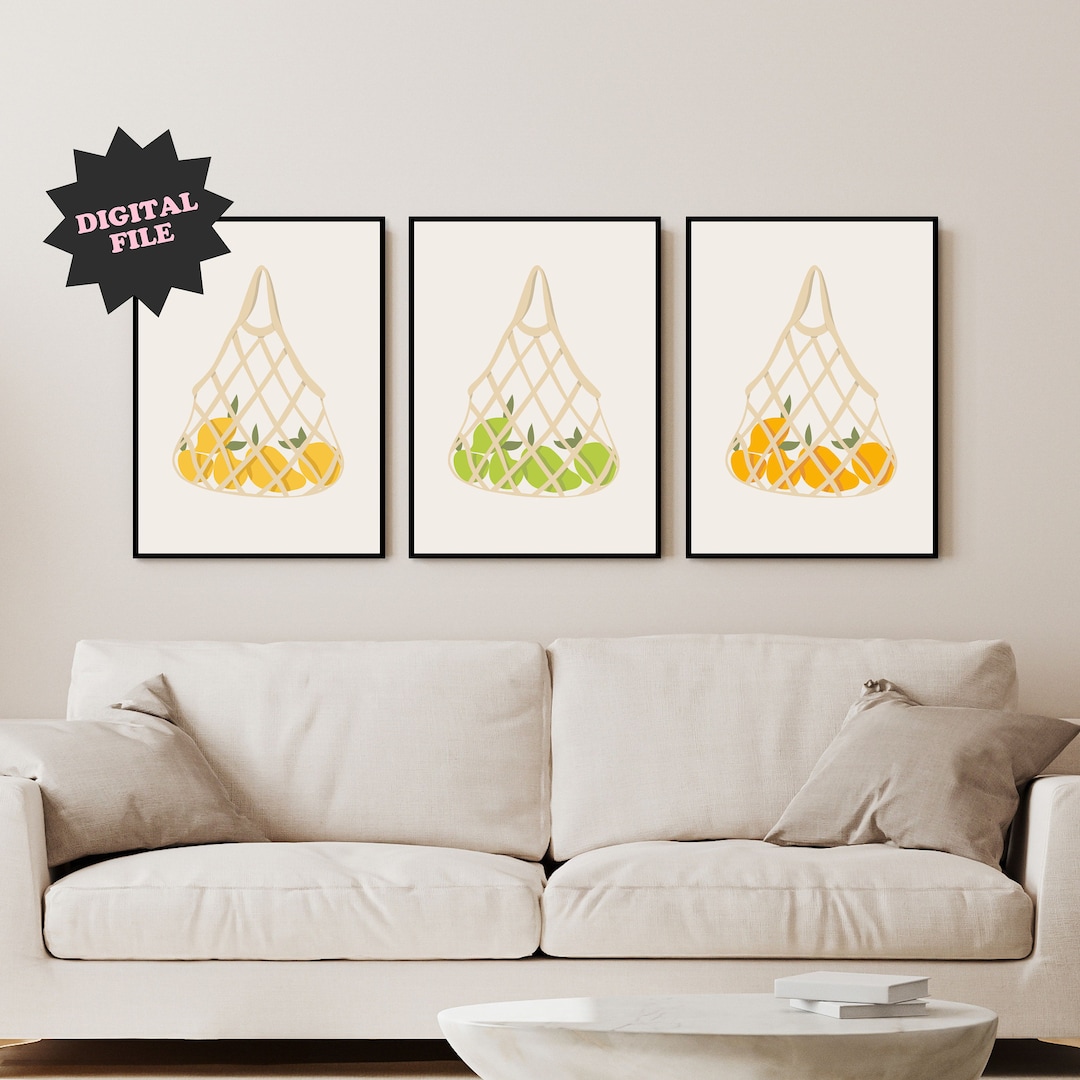 DIGITAL DOWNLOAD Set of 3 Boho Fruit Baskets Prints | Statement Prints ...