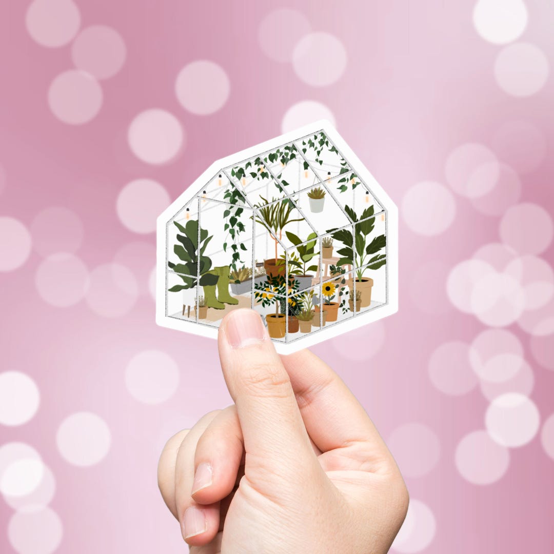 Cute Greenhouse Waterproof Sticker | Glossy Sticker, Waterbottle ...