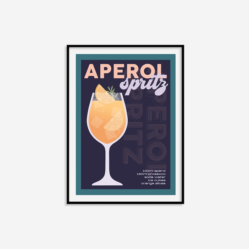 Aperol Spritz Cocktail Recipe Print | Bar Prints, Retro Print, Cocktail ...