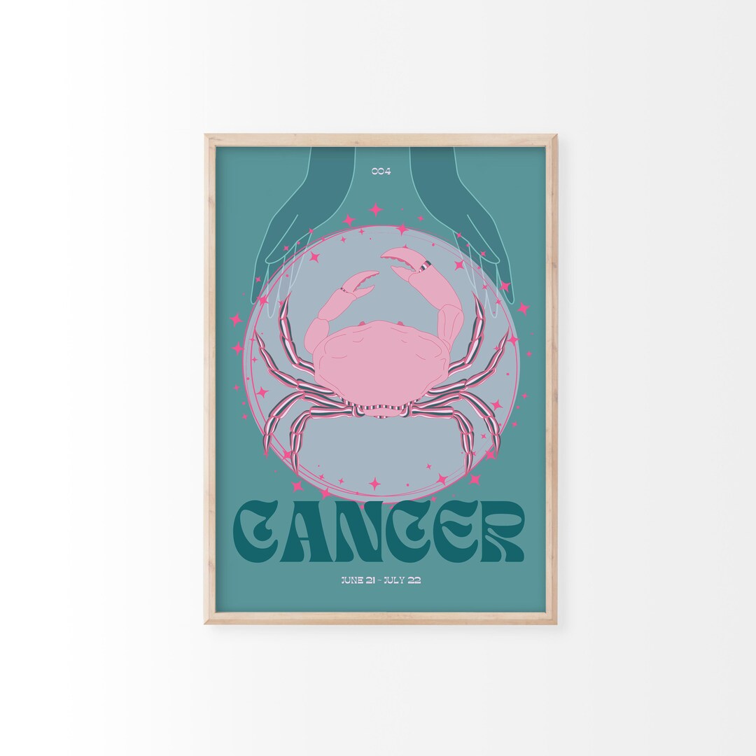 Cancer Zodiac Print | Astrology Prints, Colourful Wall Art, Retro Print ...